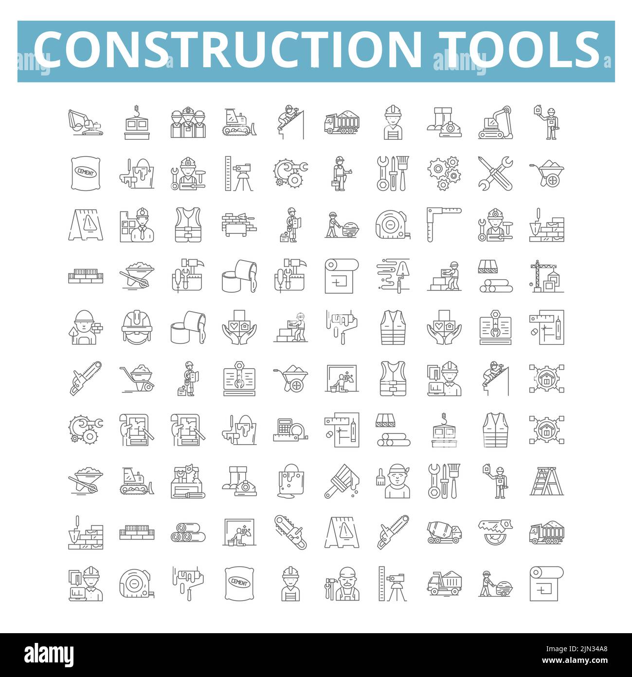 Construction tools icons, line symbols, web signs, vector set, isolated ...