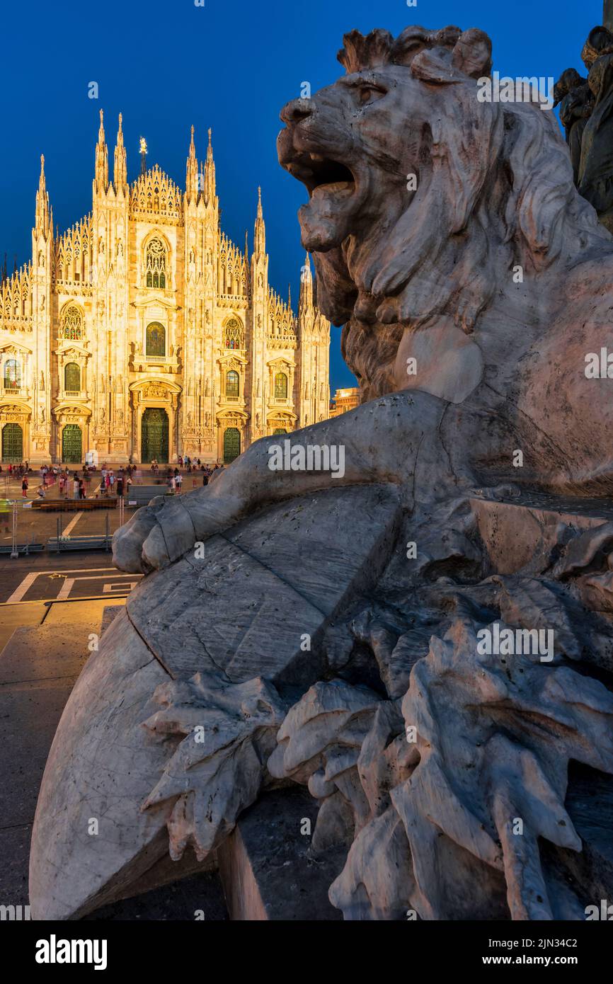 Sunset Scene of The ornate gothic facade, soaring spires and ...