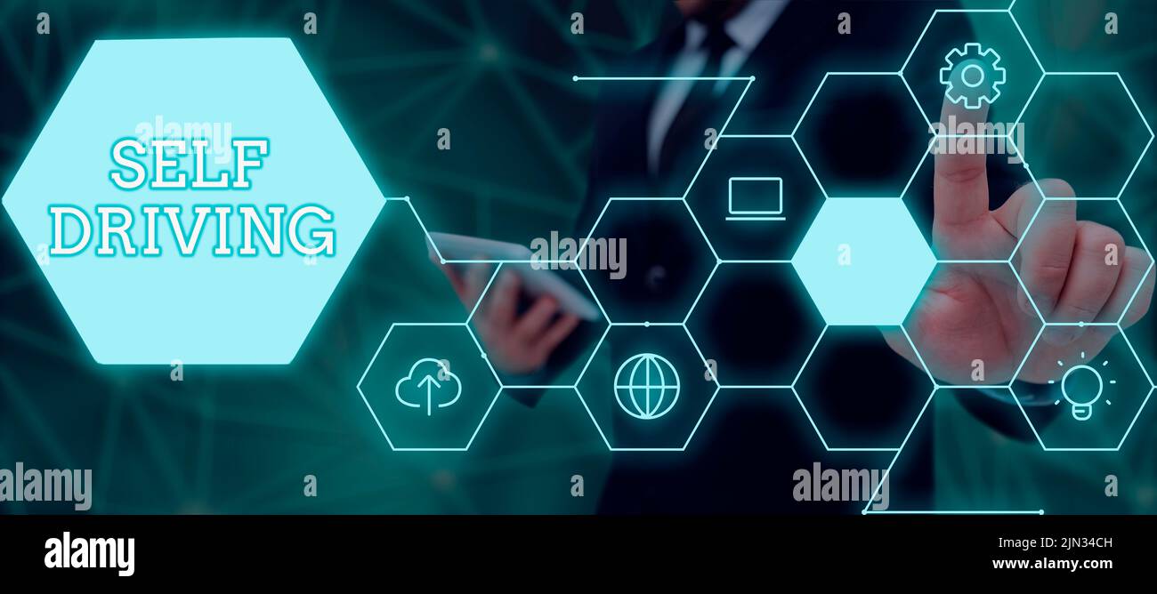 Handwriting text Self Driving, Concept meaning Autonomous vehicle ...