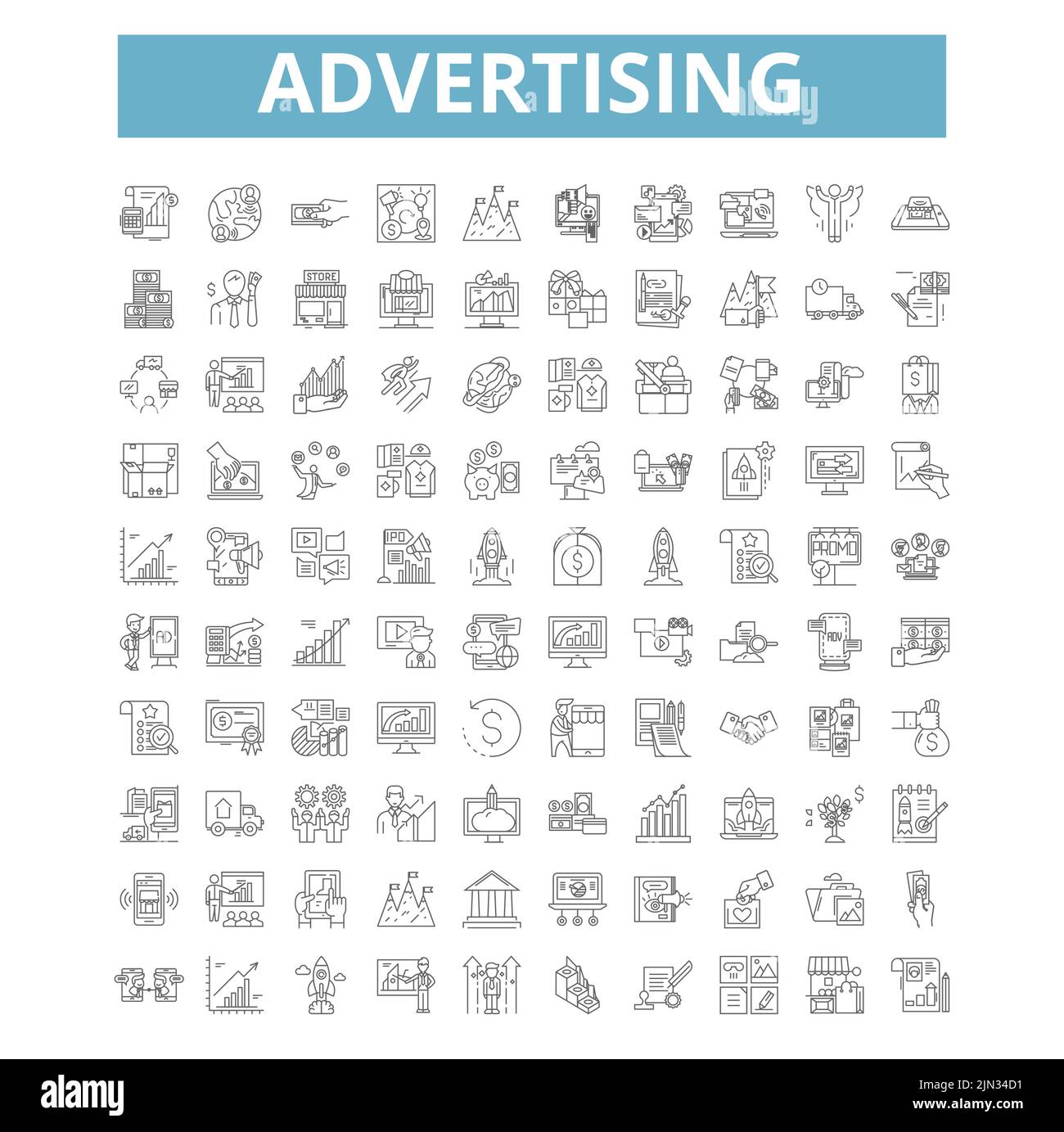 Advertising icons, line symbols, web signs, vector set, isolated ...