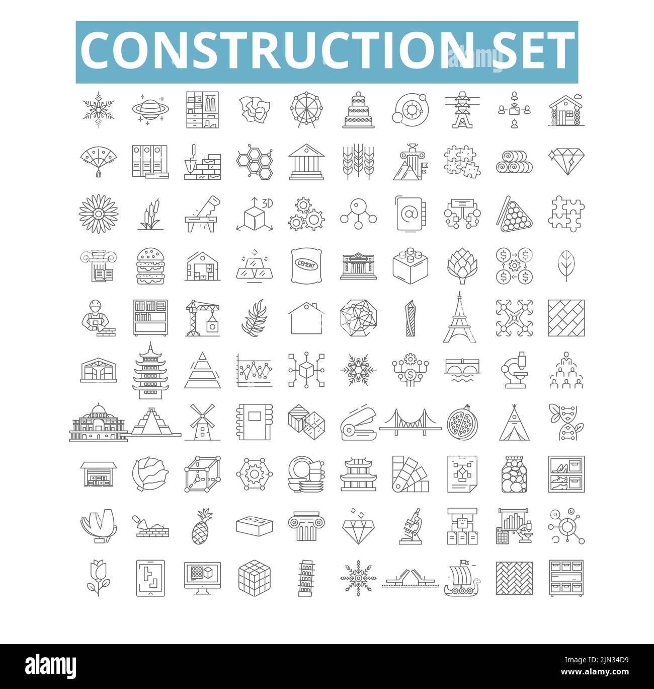 Construction set icons, line symbols, web signs, vector set, isolated illustration Stock Vector ...