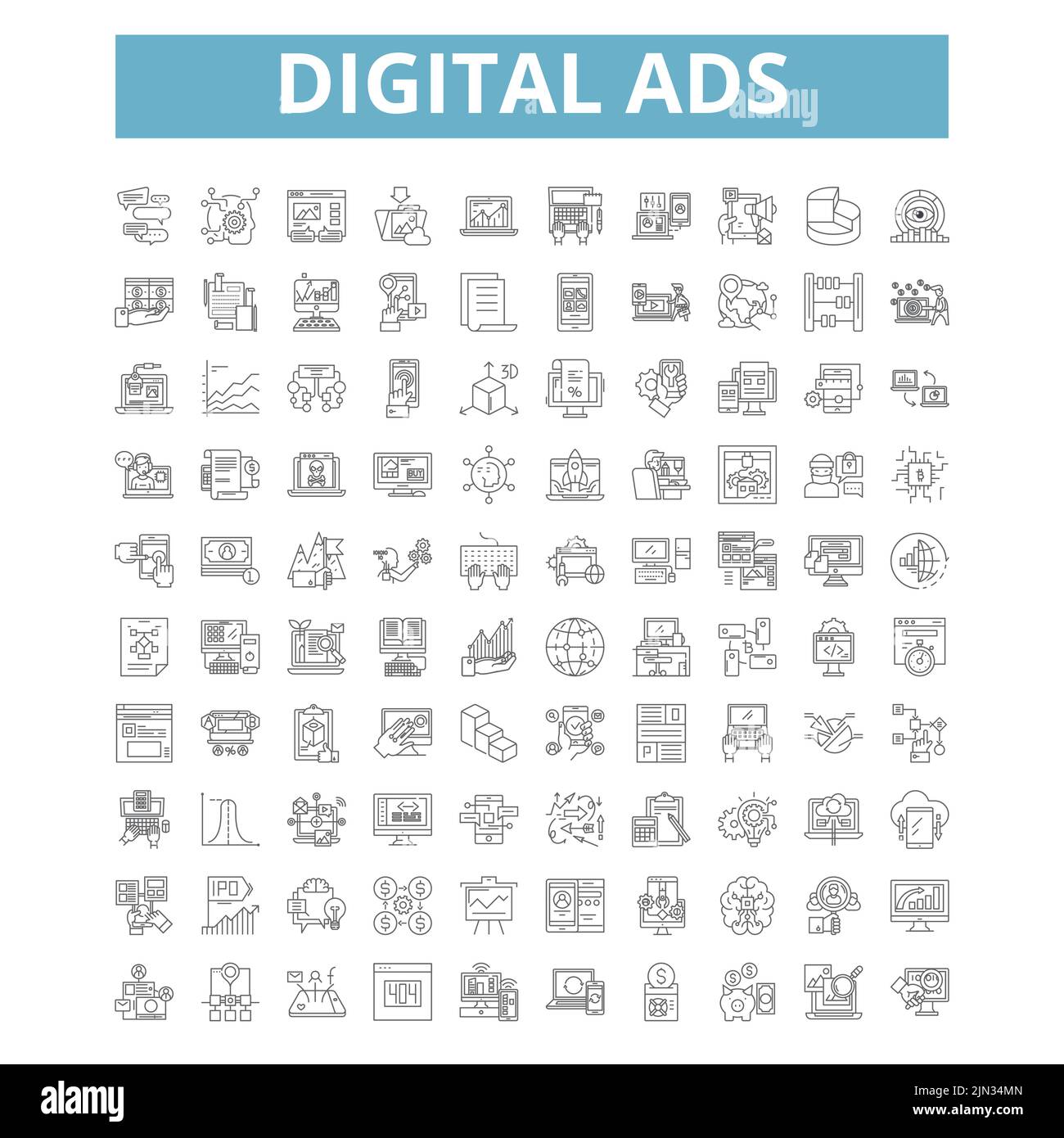 Digital ads icons, line symbols, web signs, vector set, isolated illustration Stock Vector Image ...