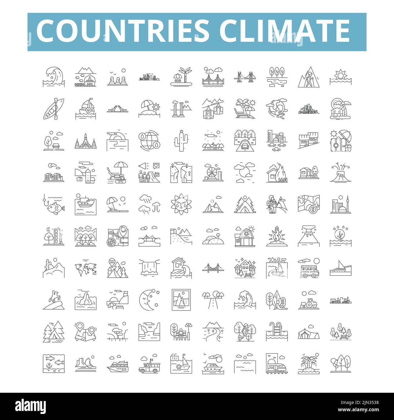 Countries climate icons, line symbols, web signs, vector set, isolated ...