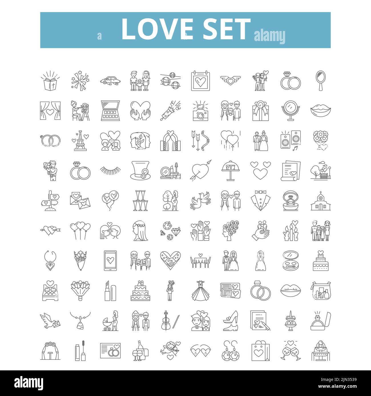 Love set icons, line symbols, web signs, vector set, isolated ...