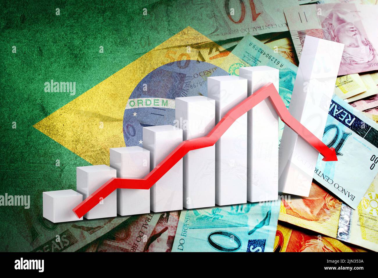 Economy Graph: Downward Arrow, Brazilian Reais Cash Bills, and Brazil ...