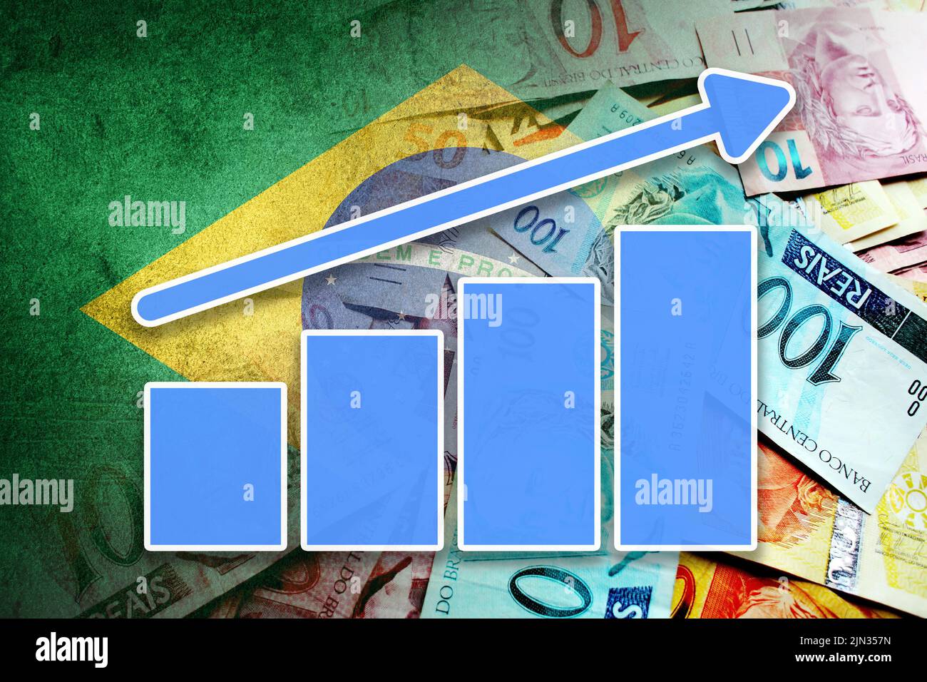 Economy Chart: Upward Arrow, Brazilian Reals Cash Bills and Brazil Flag ...