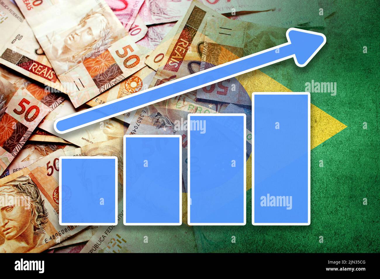 Economy Chart: Upward Arrow, Brazilian Reals Cash Bills and Brazil Flag ...
