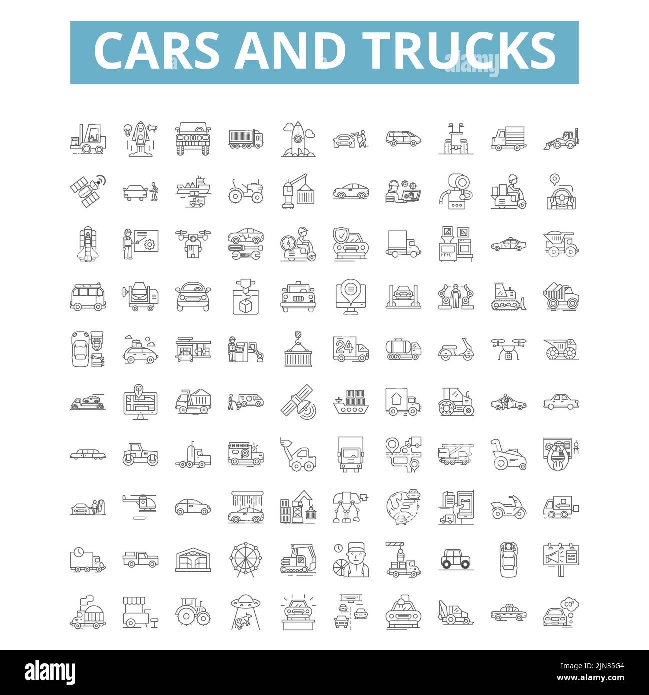 Cars and trucks icons, line symbols, web signs, vector set, isolated ...