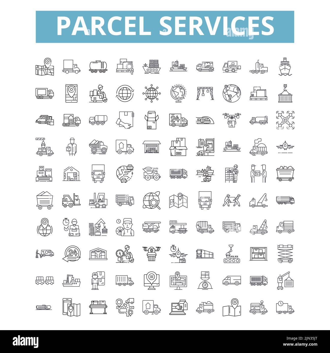 Parcel services icons, line symbols, web signs, vector set, isolated ...