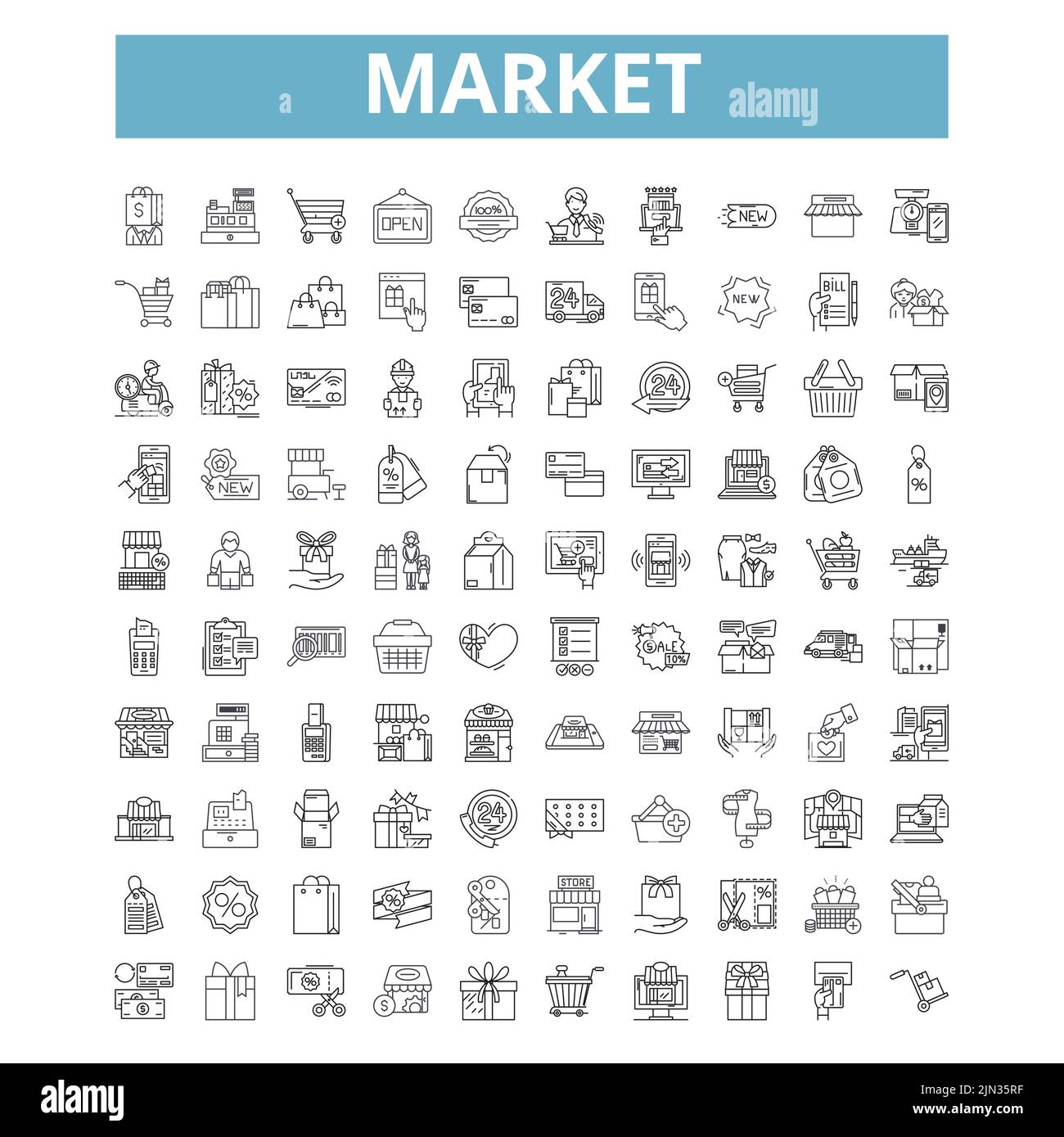 Market icons, line symbols, web signs, vector set, isolated ...