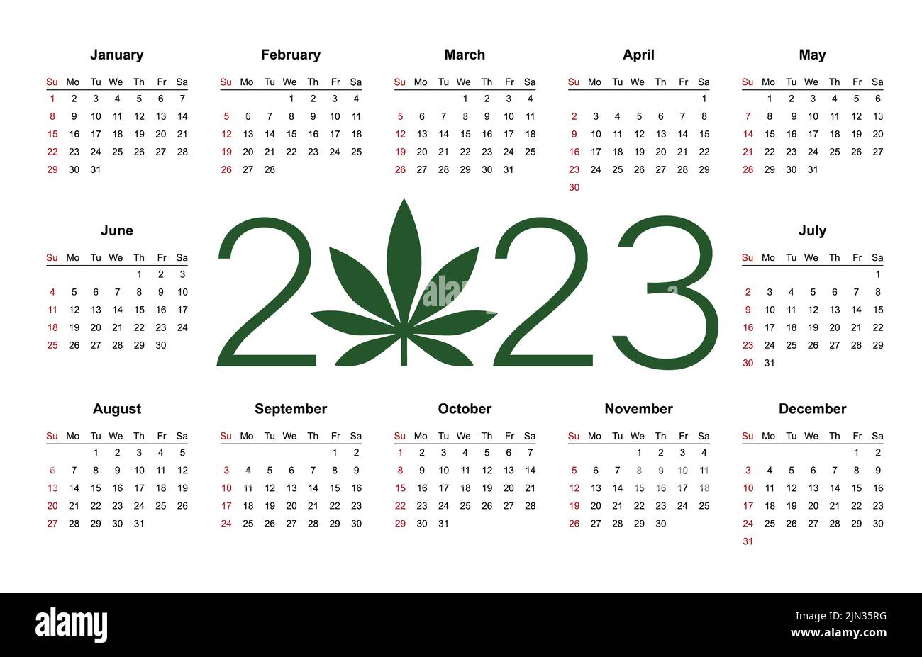 Marijuana calendar for 2023. Medical Cannabis. Simple Vector Template ...