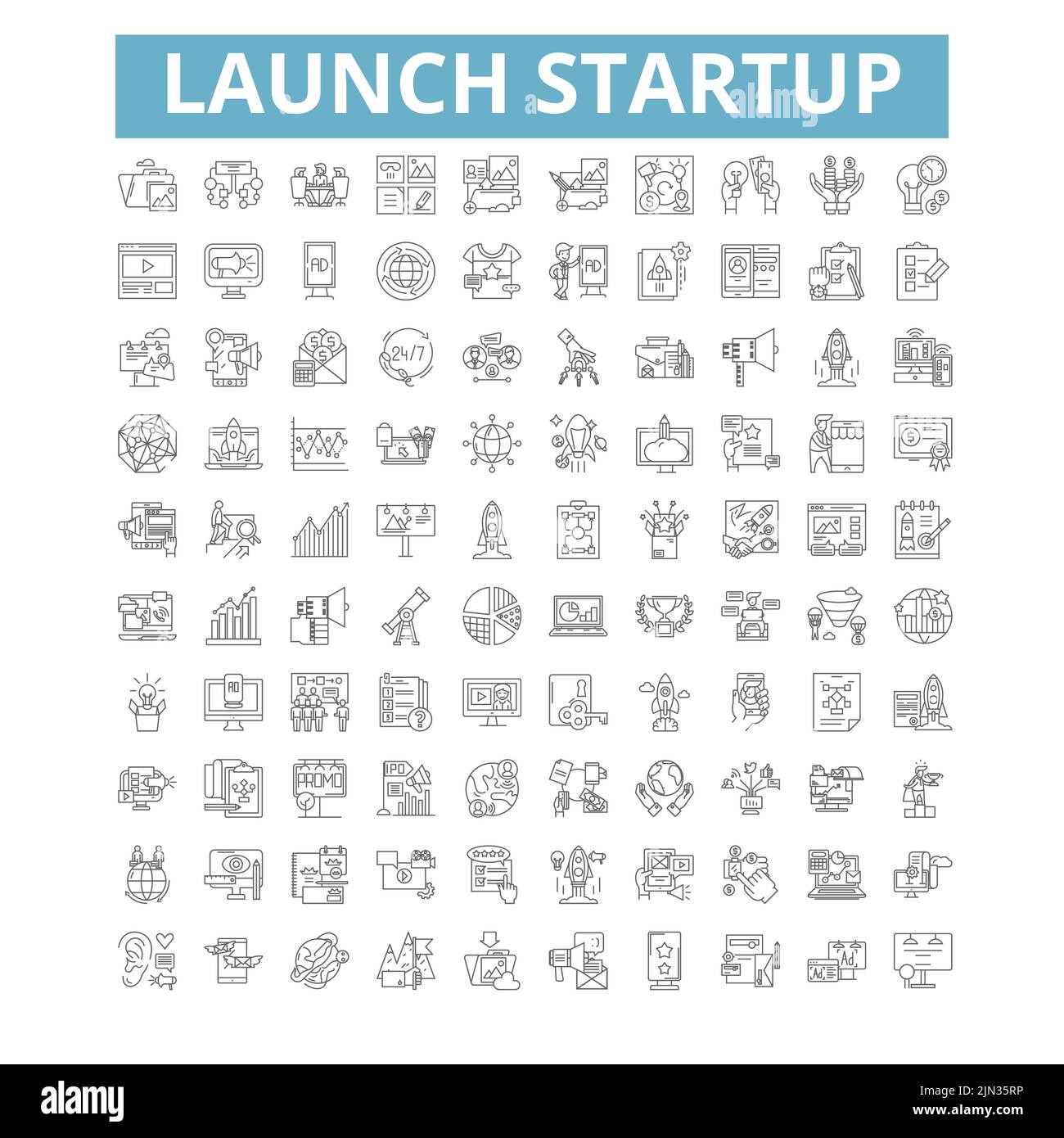 Launch startup icons, line symbols, web signs, vector set, isolated ...