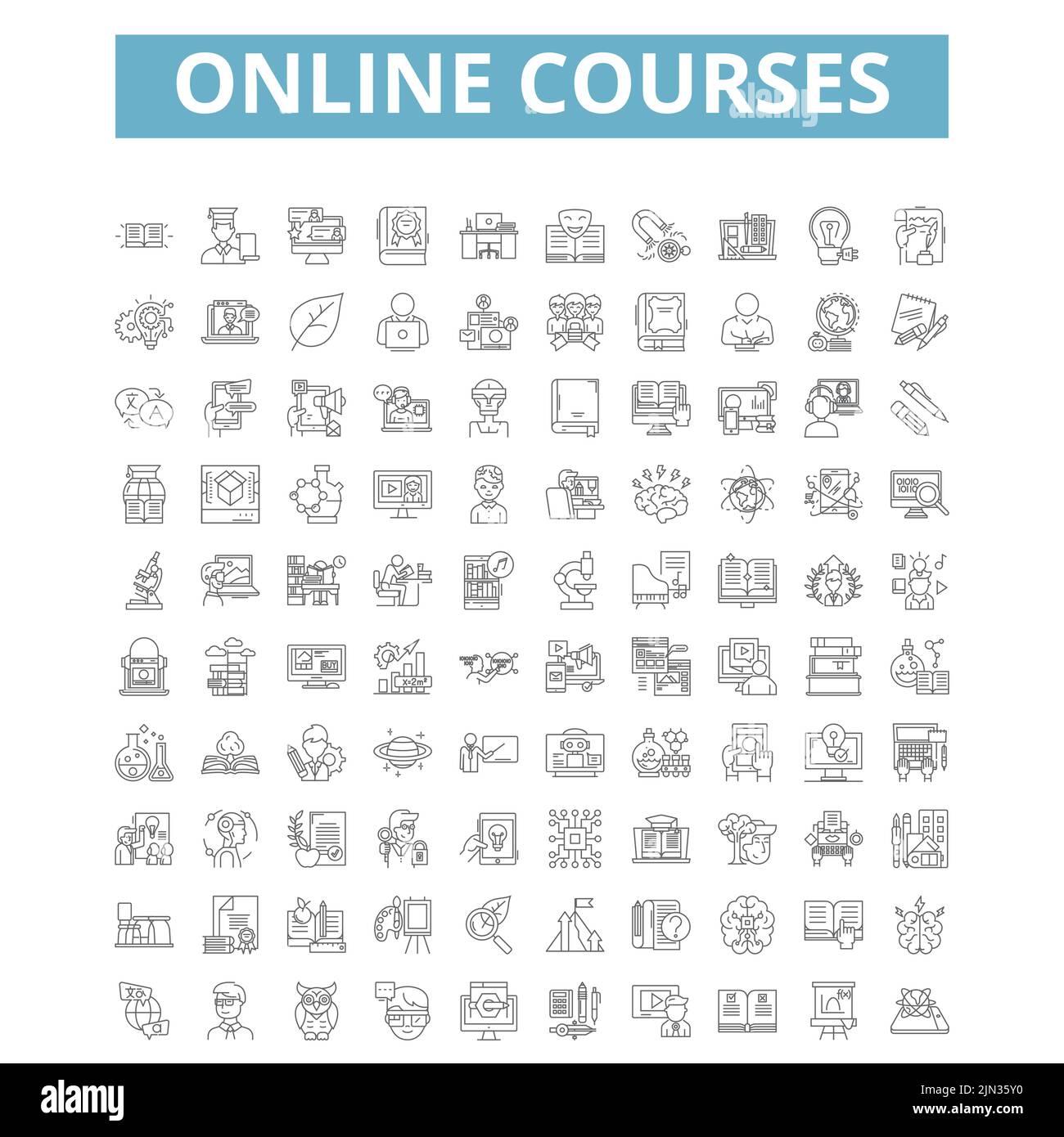 Online courses icons, line symbols, web signs, vector set, isolated ...