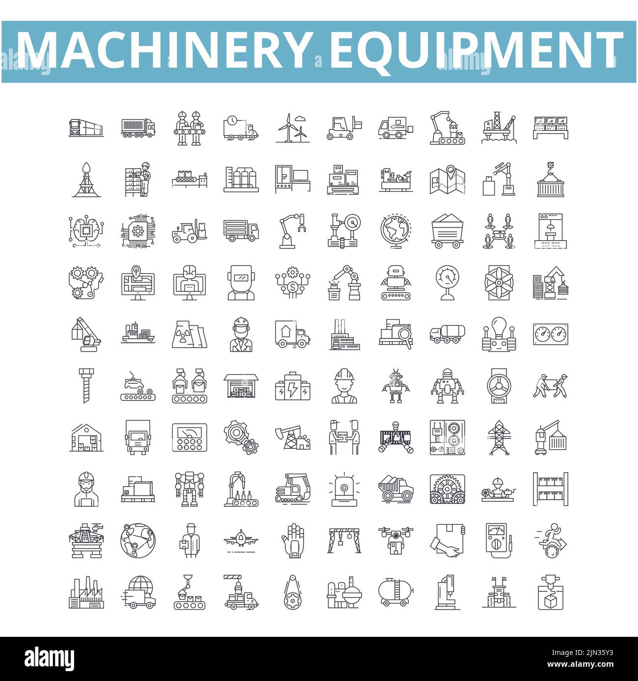 Machinery equipment icons, line symbols, web signs, vector set ...