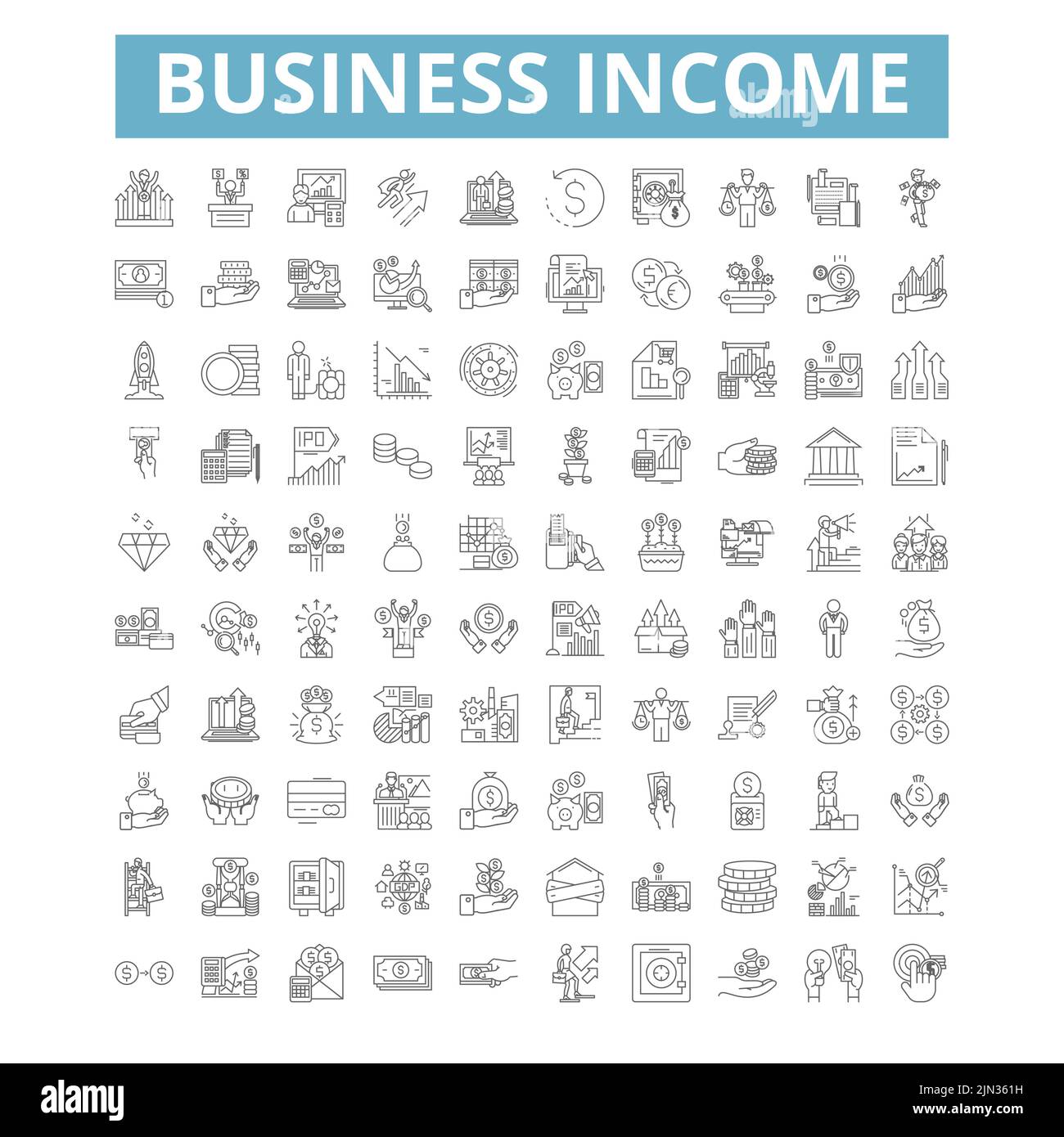 Business income icons, line symbols, web signs, vector set, isolated ...