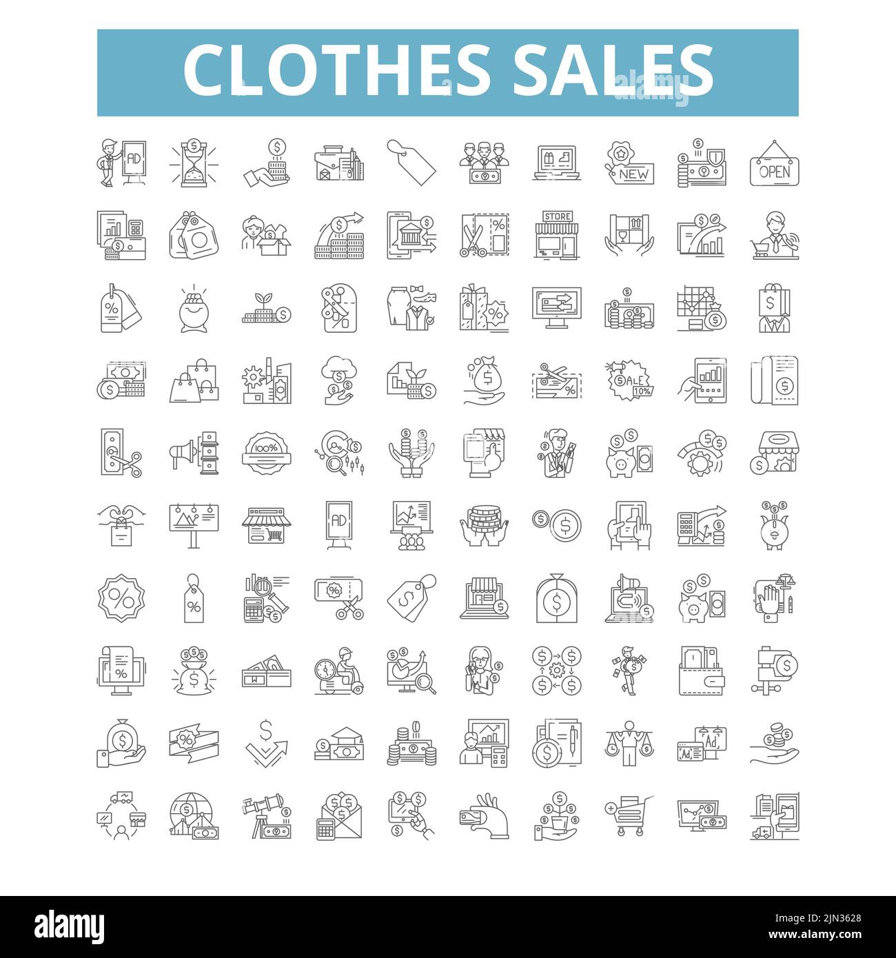 Clothes sales icons, line symbols, web signs, vector set, isolated ...