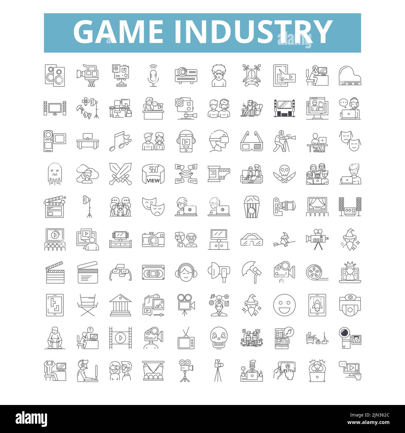 Game industry icons, line symbols, web signs, vector set, isolated ...