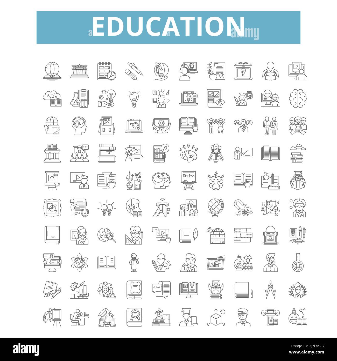 Education icons, line symbols, web signs, vector set, isolated ...