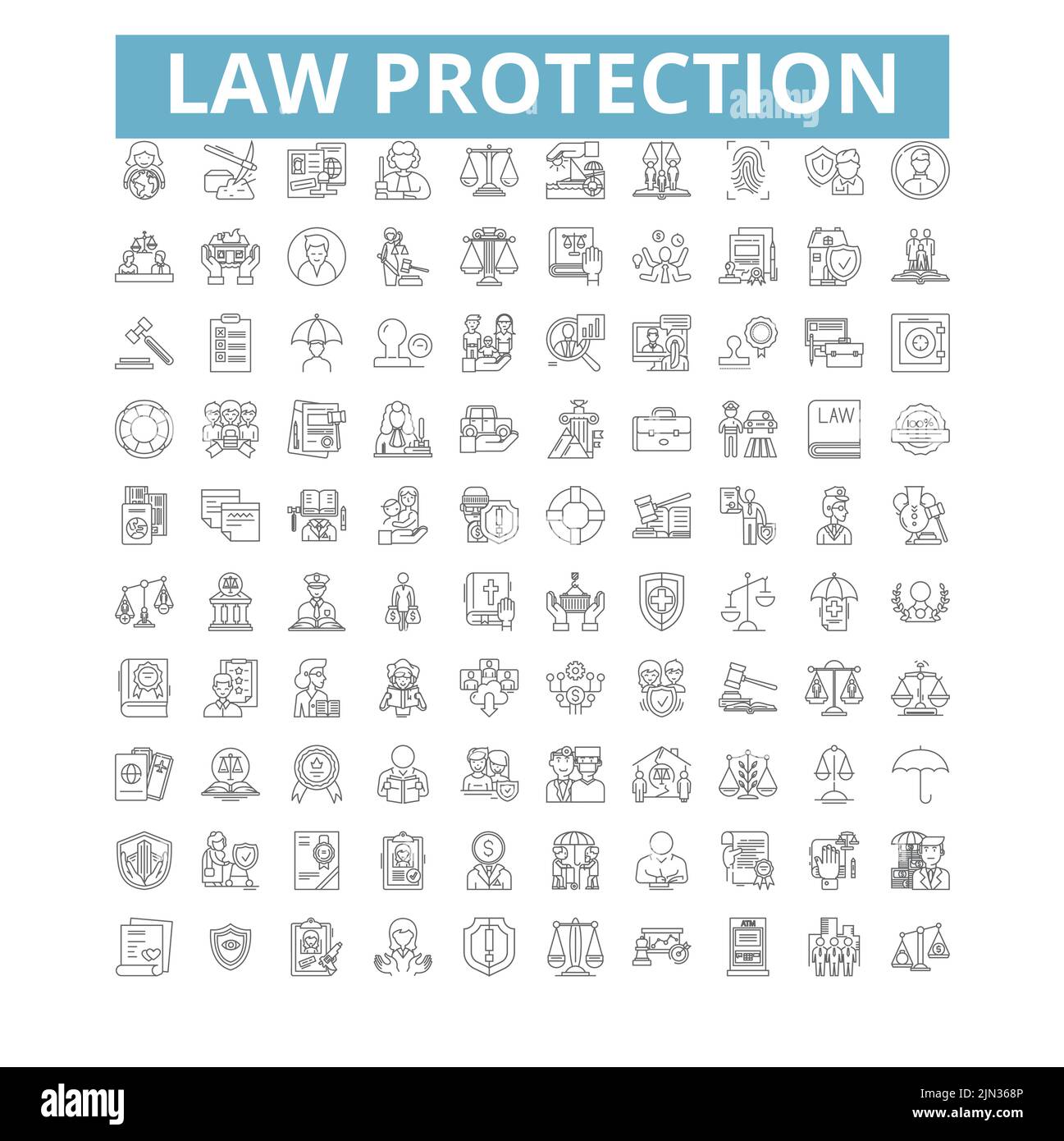 Law protection icons, line symbols, web signs, vector set, isolated ...