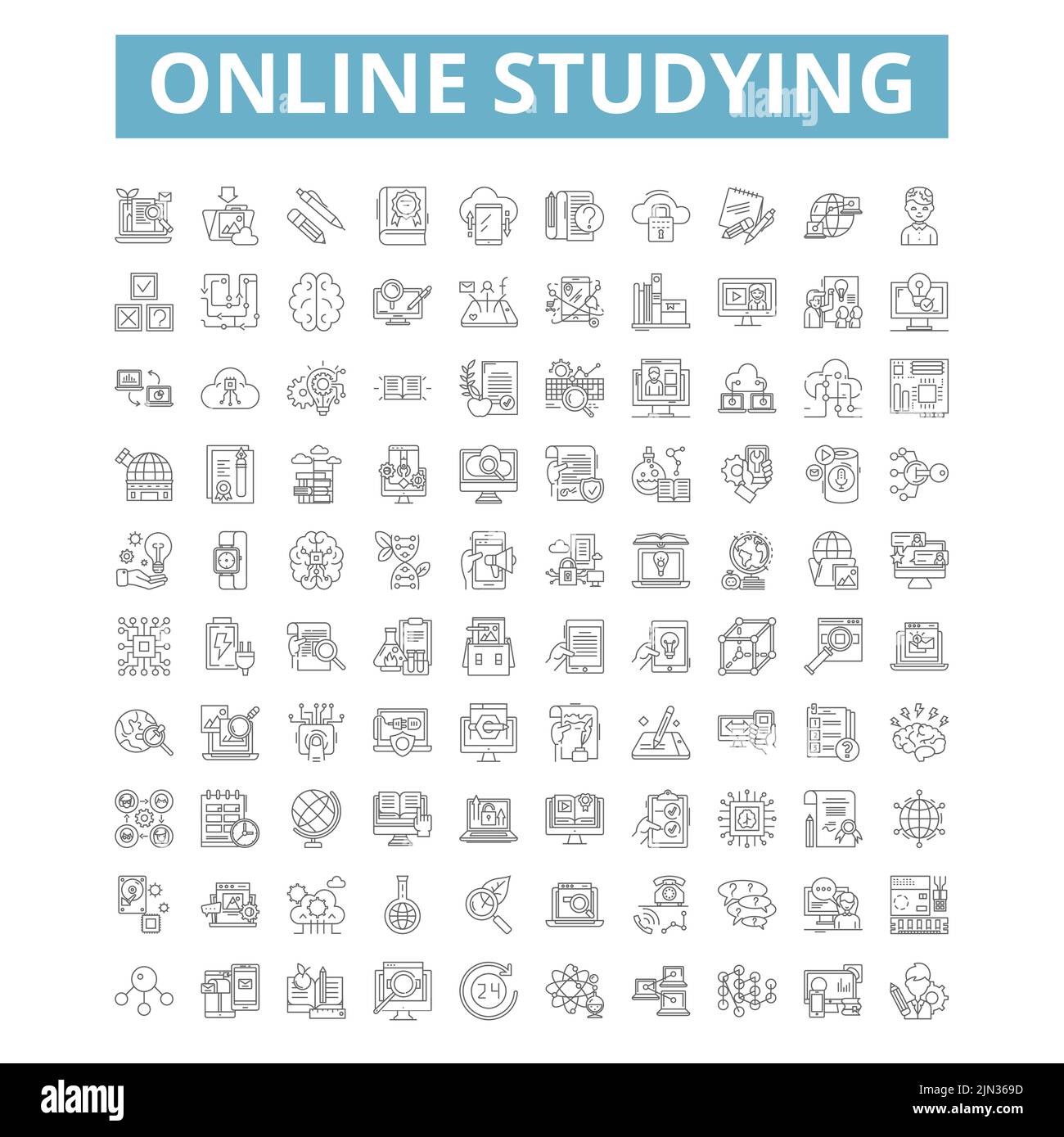 Online studying icons, line symbols, web signs, vector set, isolated ...
