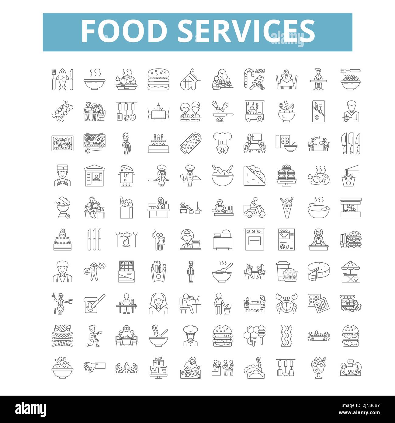 Food services icons, line symbols, web signs, vector set, isolated ...