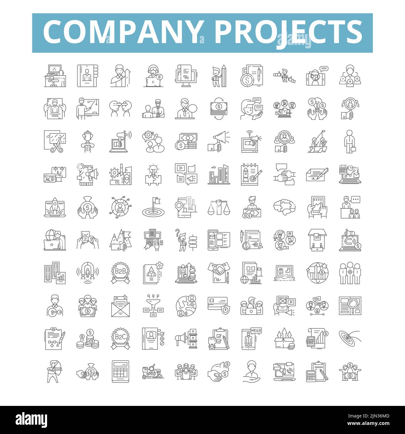 Business projects icons, line symbols, web signs, vector set, isolated ...