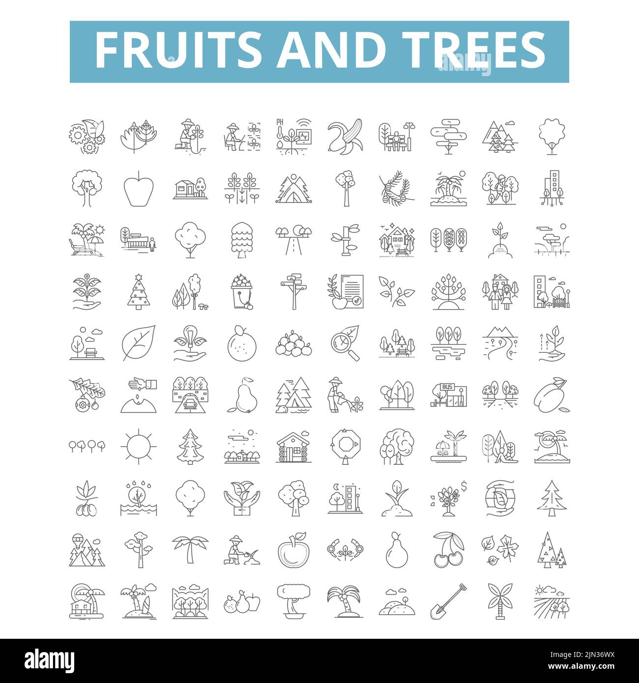 Fruits and trees icons, line symbols, web signs, vector set, isolated ...