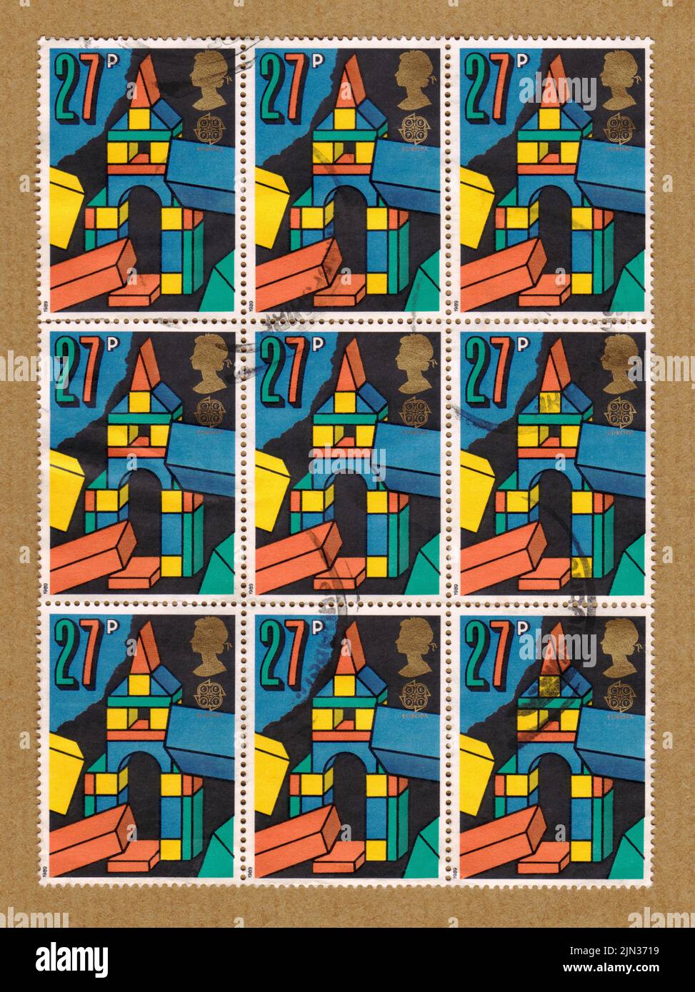 Small sheet of nine, tall format, British Royal Mail stamps QE II ...