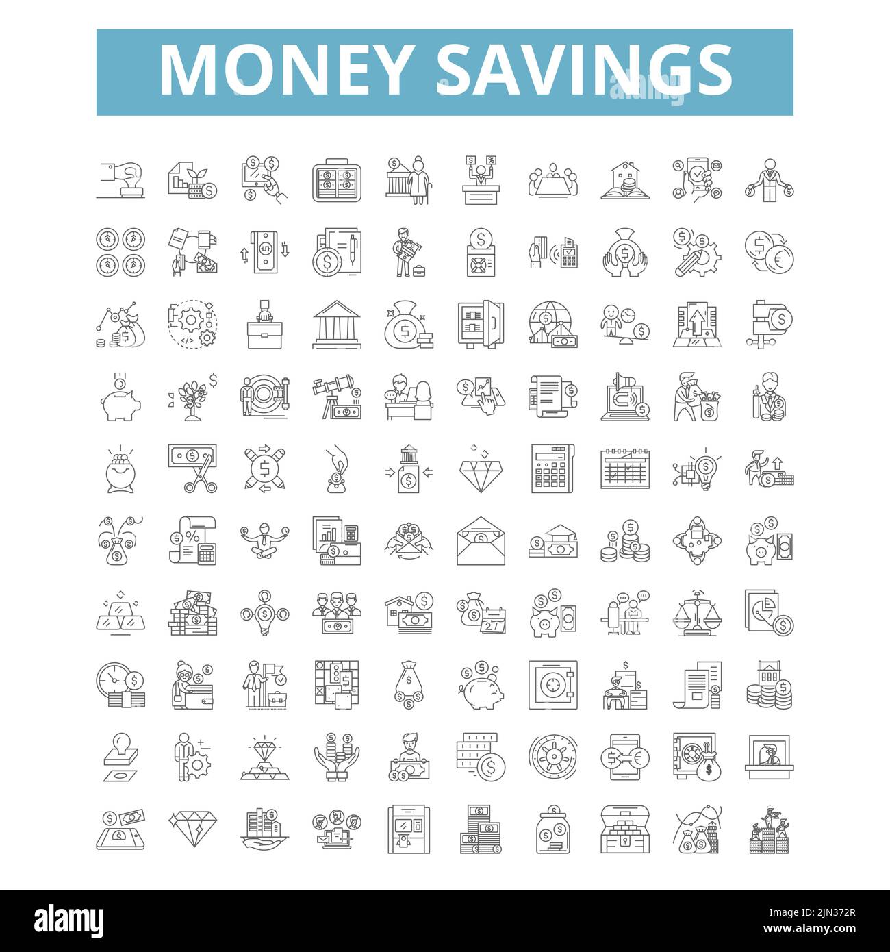 Money savings icons, line symbols, web signs, vector set, isolated ...