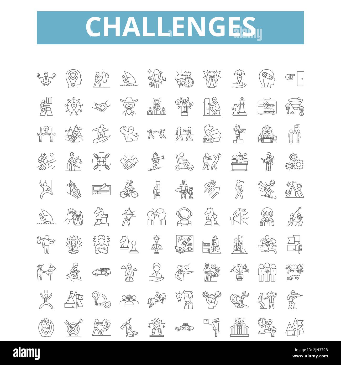 Challenges icons, line symbols, web signs, vector set, isolated ...