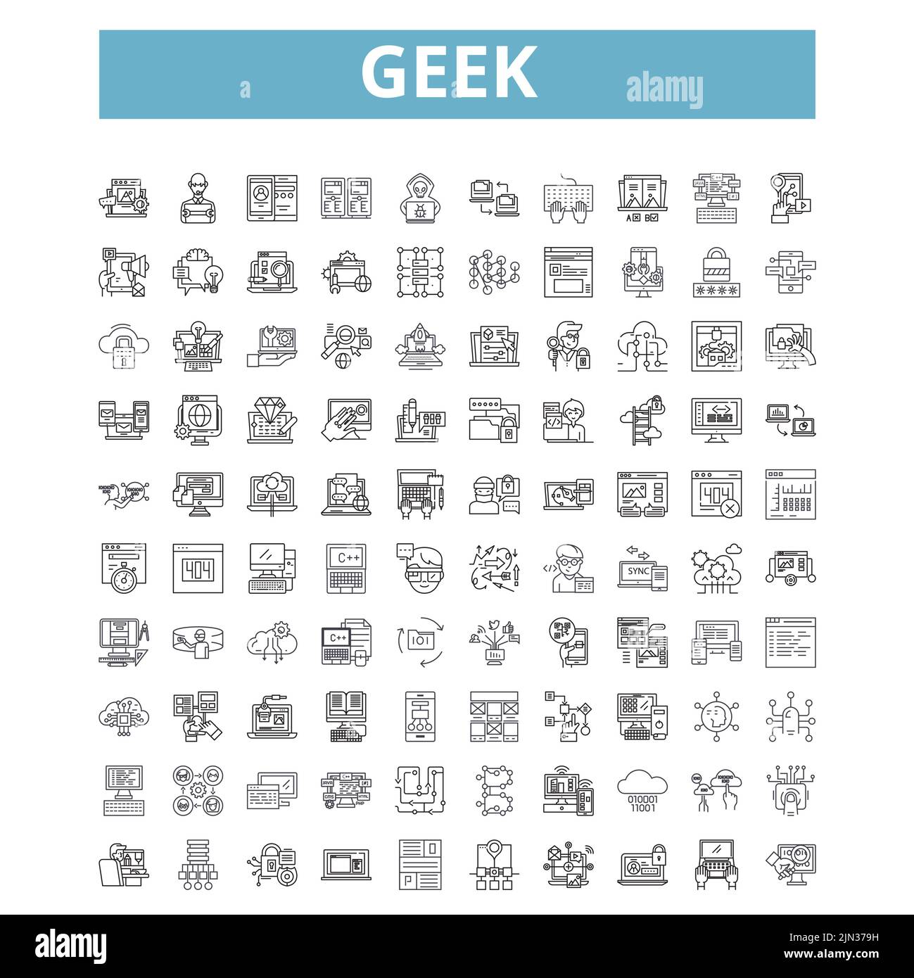 Geek icons, line symbols, web signs, vector set, isolated illustration Stock Vector Image & Art ...