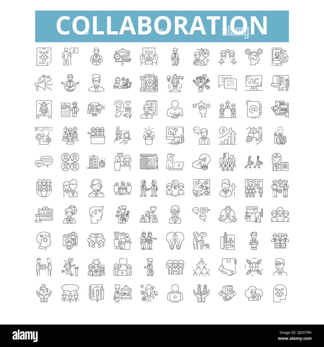 Collaboration icons, line symbols, web signs, vector set, isolated ...