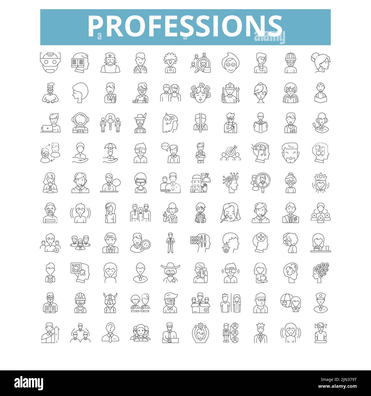 Professions icons, line symbols, web signs, vector set, isolated ...