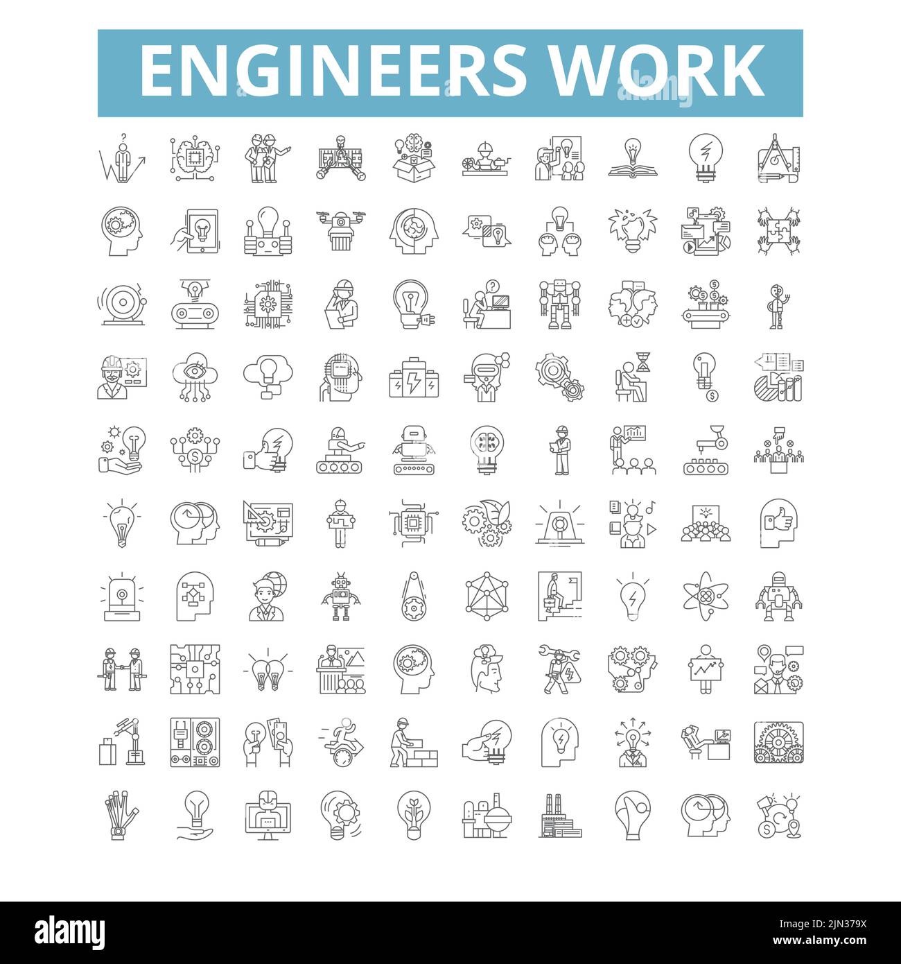 Engineers work icons, line symbols, web signs, vector set, isolated ...