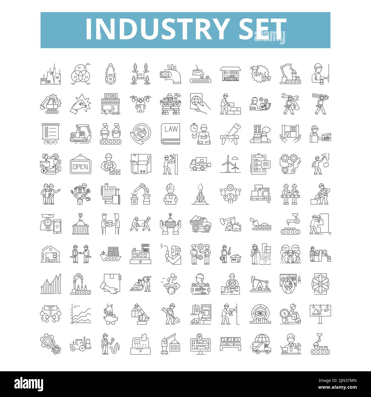 Industry set icons, line symbols, web signs, vector set, isolated ...