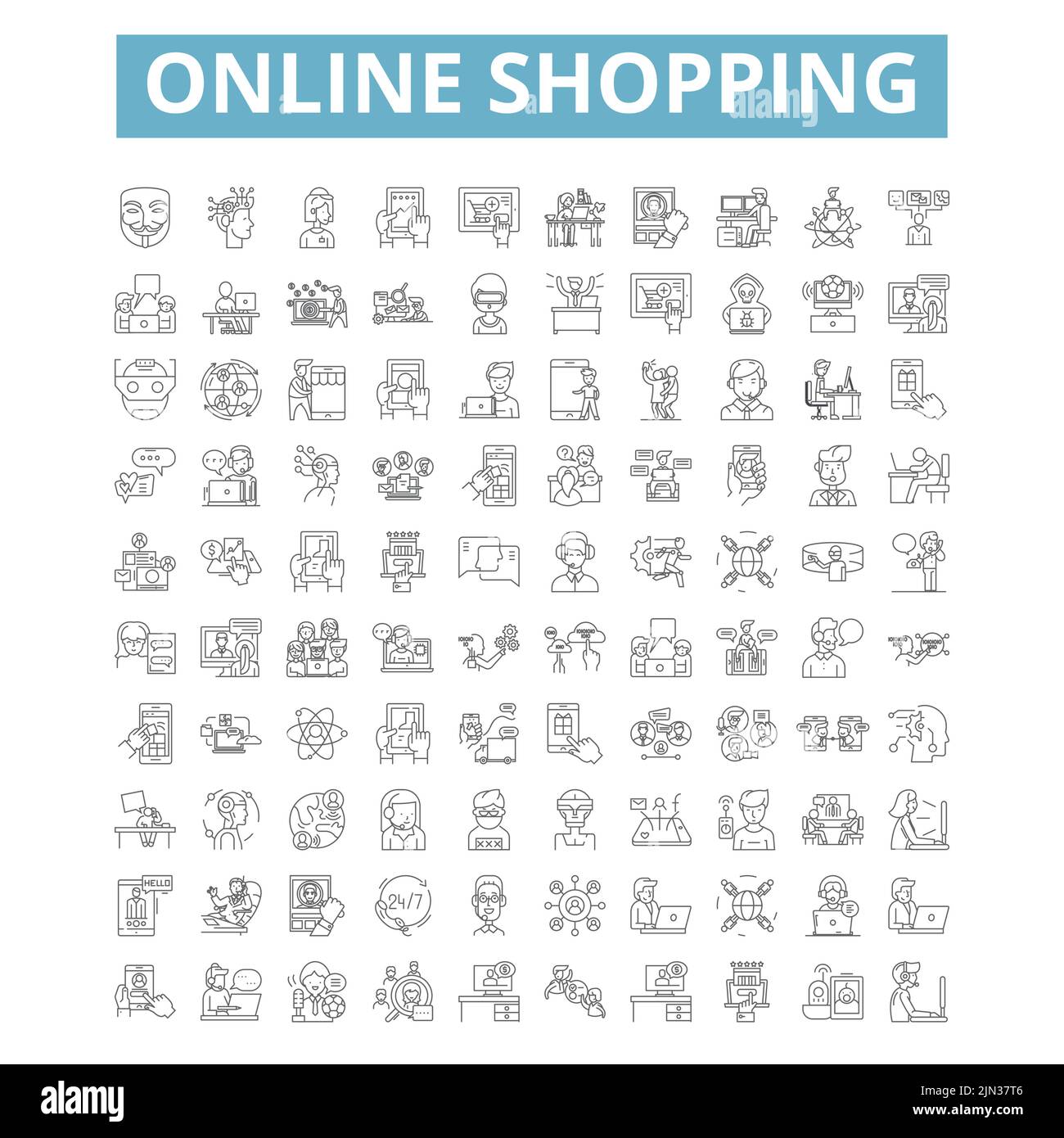 Online shopping icons, line symbols, web signs, vector set, isolated ...