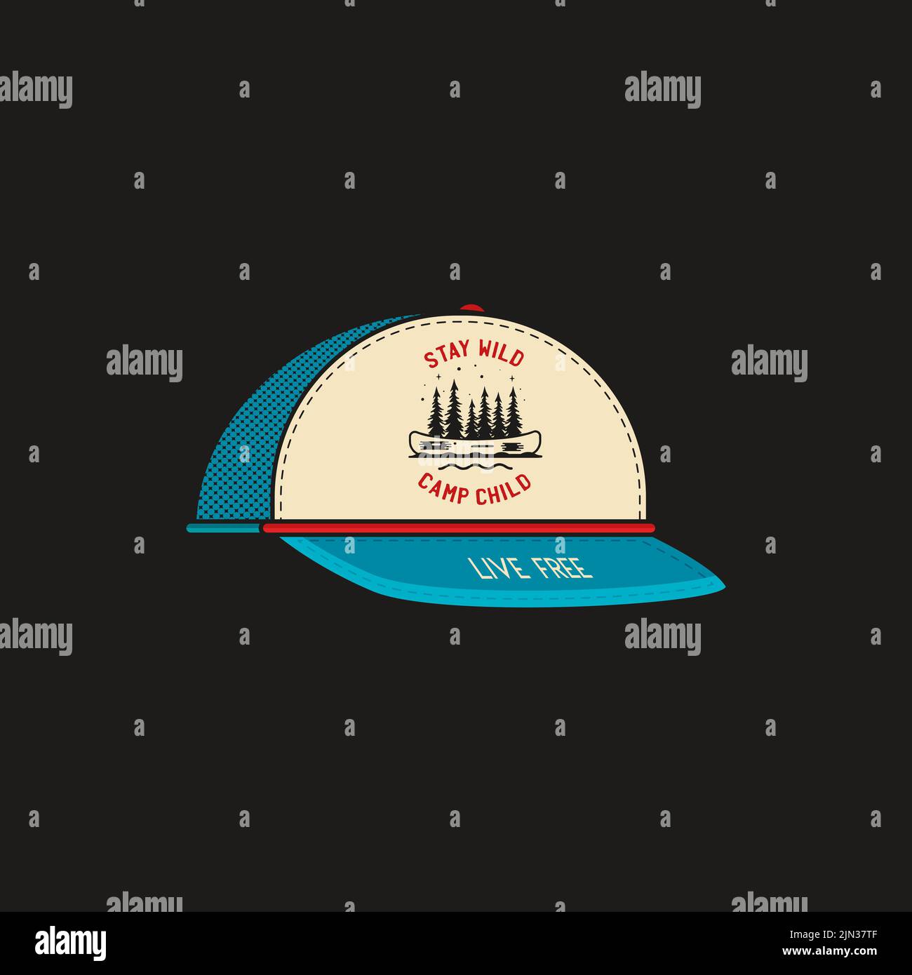 Vector illustration of cartoon cap with inscription Stay Wild Camp ...
