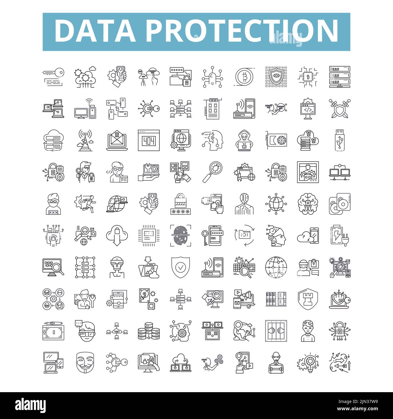 Data protection icons, line symbols, web signs, vector set, isolated ...