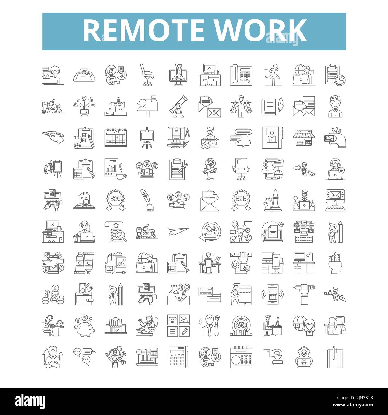 Remote work icons, line symbols, web signs, vector set, isolated ...