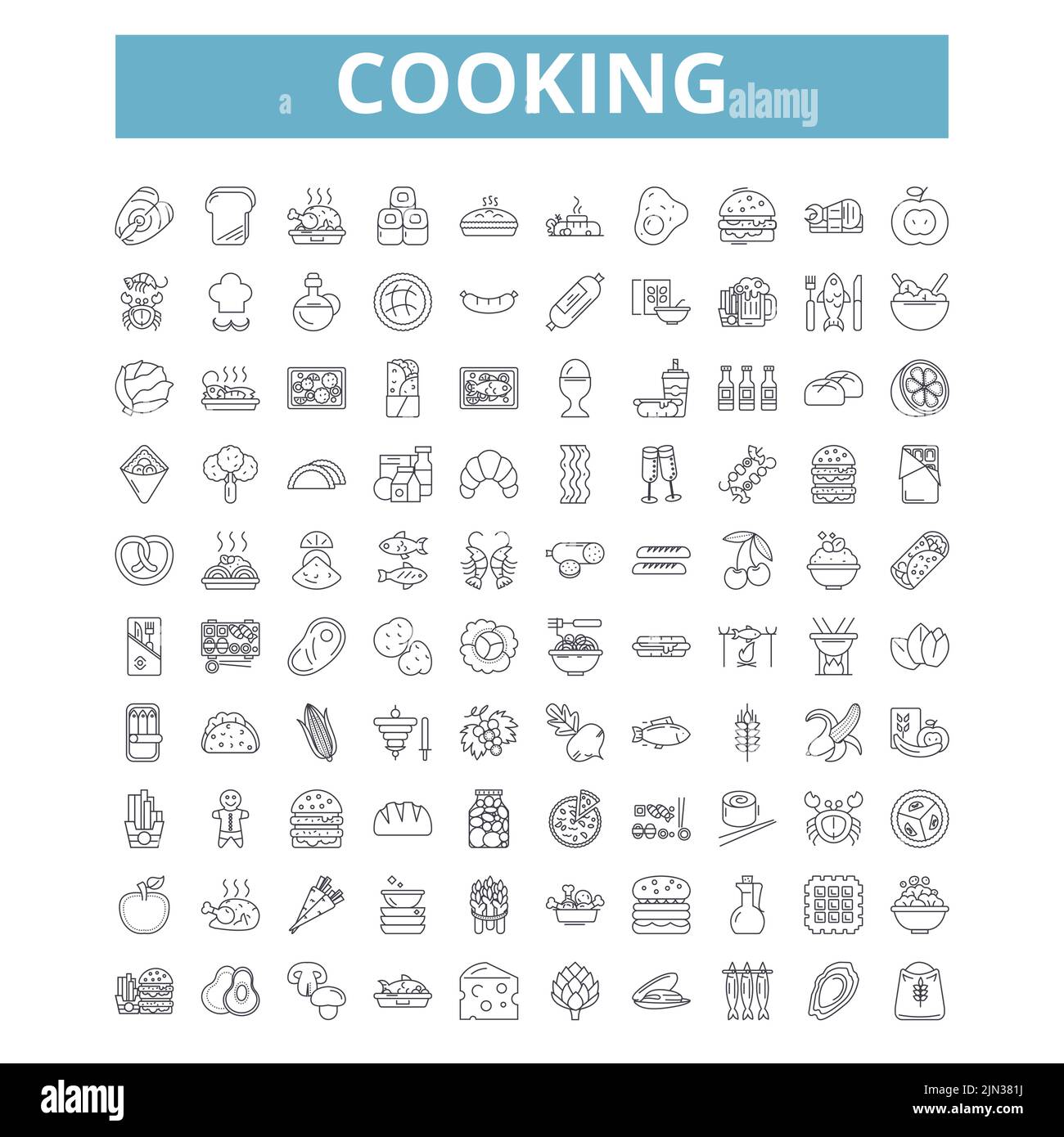 Cooking icons, line symbols, web signs, vector set, isolated ...