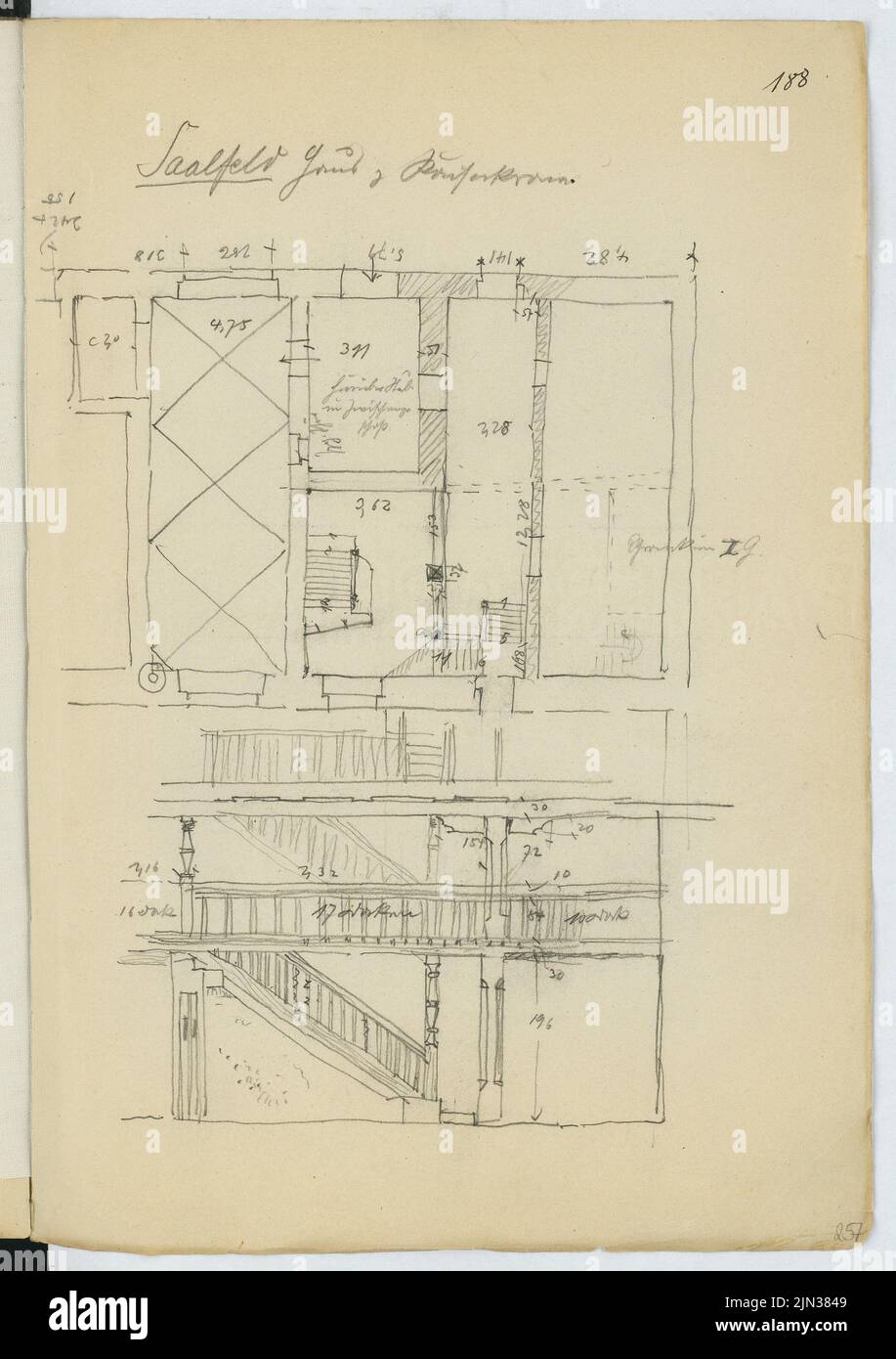 House to the Kaiserkrone, Saalfeld: floor plan, cut (from: sketch and photo album 20 Stock Photo ...