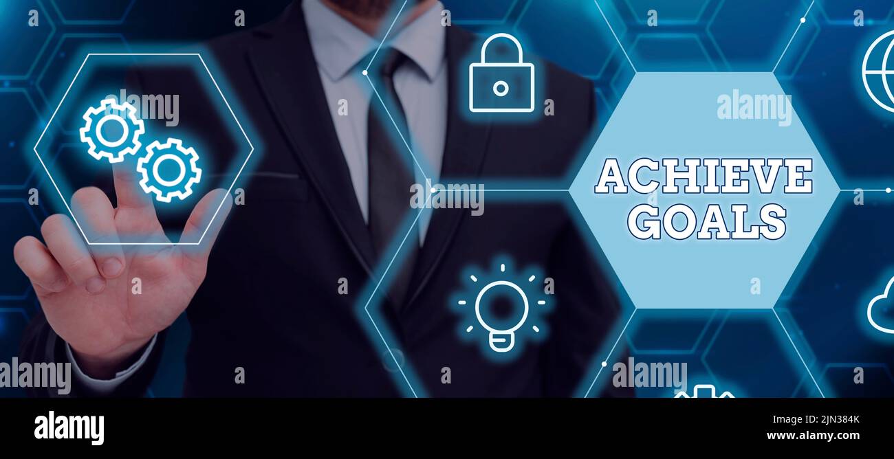 Text caption presenting Achieve Goals, Concept meaning Results oriented ...