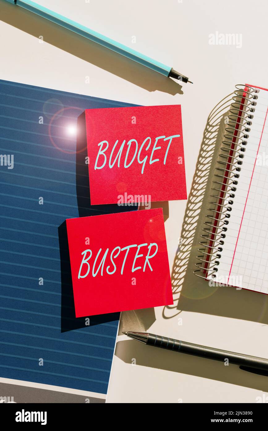 Hand writing sign Budget Buster. Business concept Carefree Spending ...