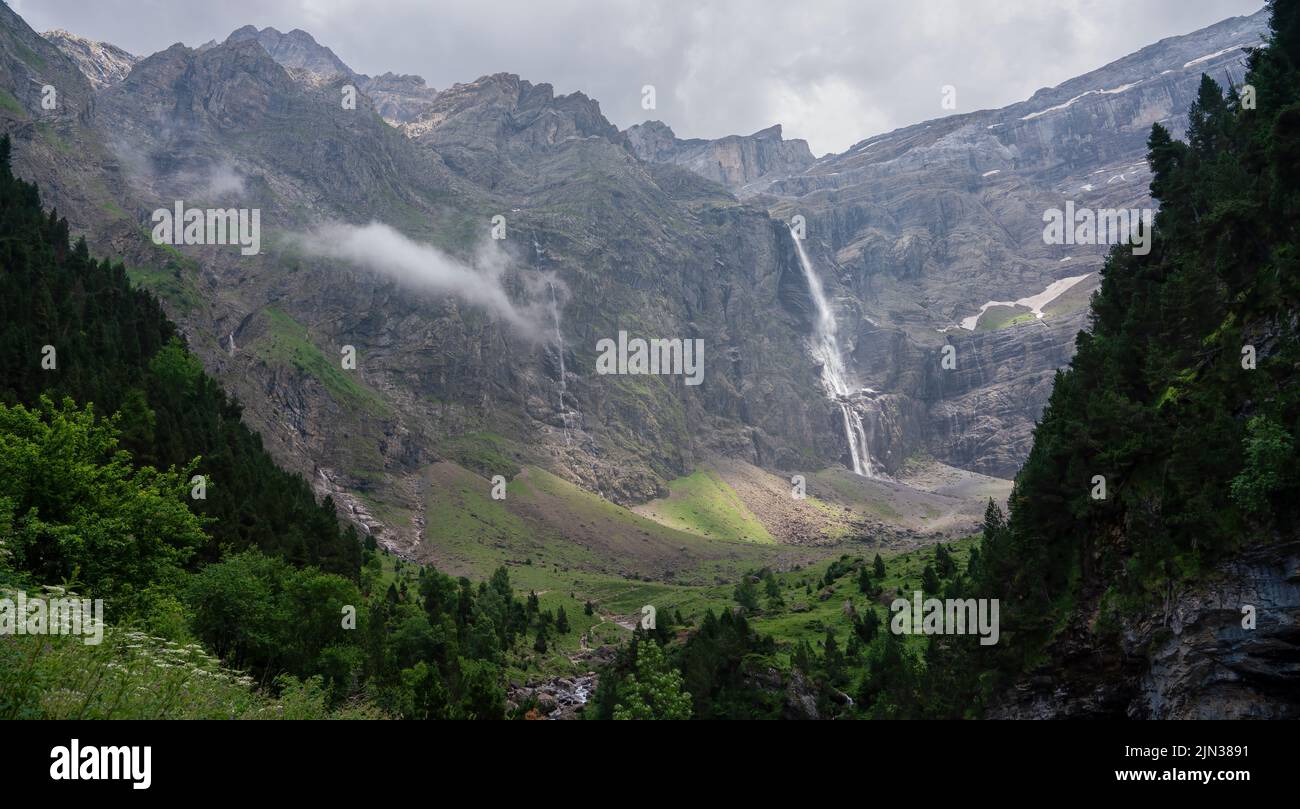 the mountains, waterfalls and huge valley in the massive cirque de ...