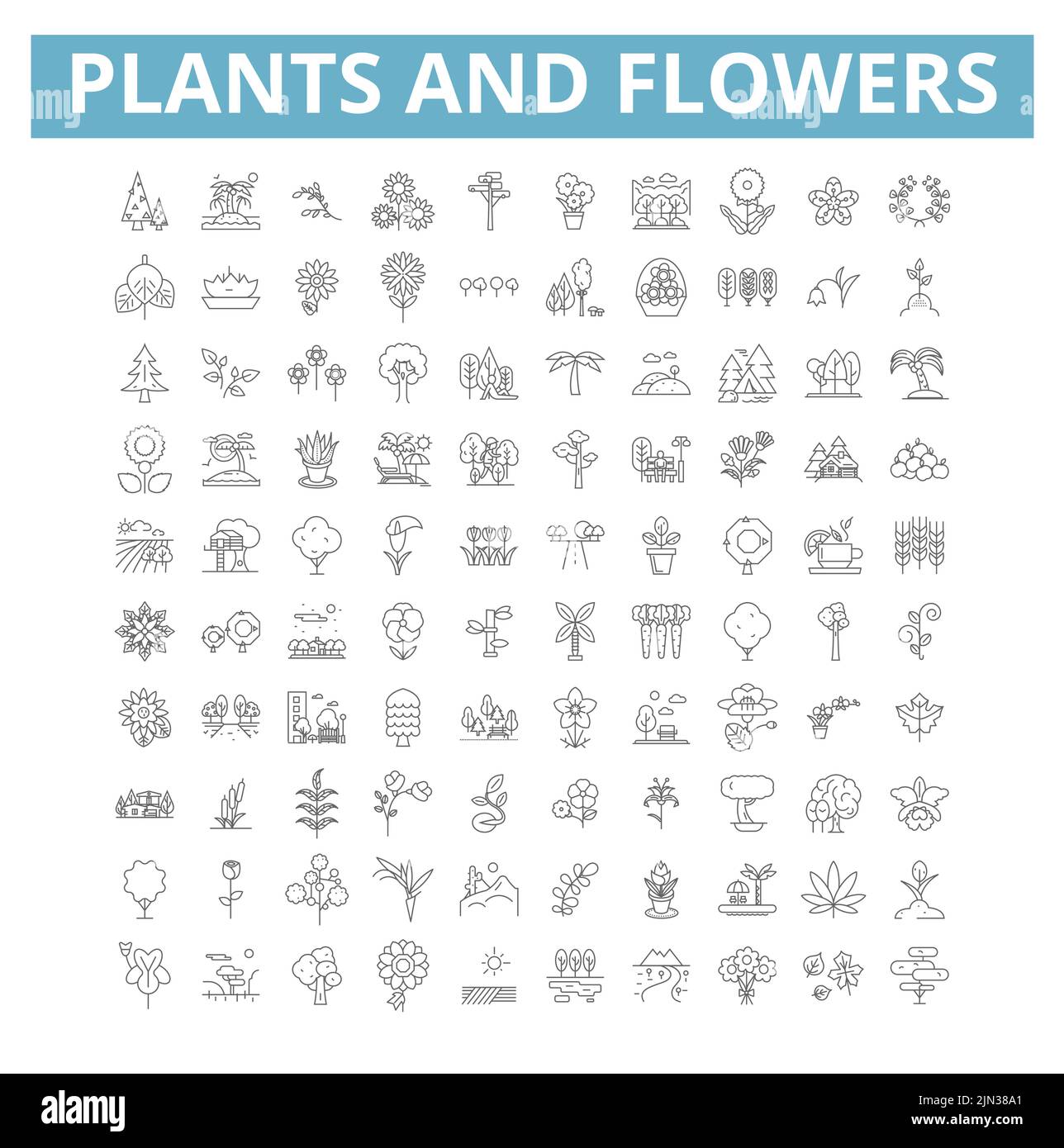 Plants and flowers icons, line symbols, web signs, vector set, isolated ...