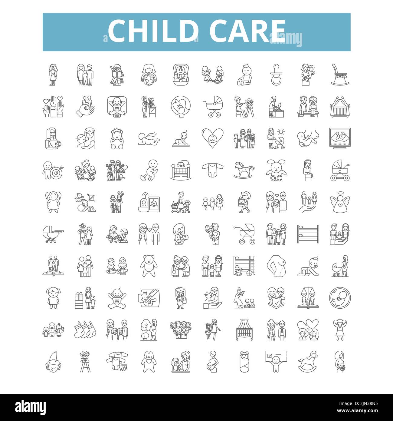 Child care icons, line symbols, web signs, vector set, isolated ...