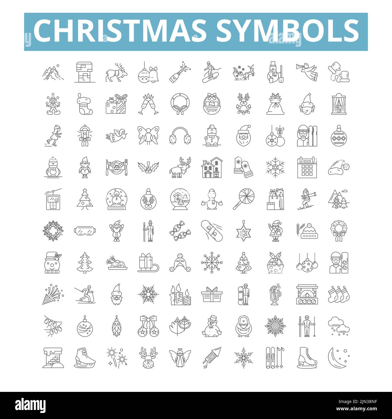 Christmas symbols icons, line symbols, web signs, vector set, isolated ...