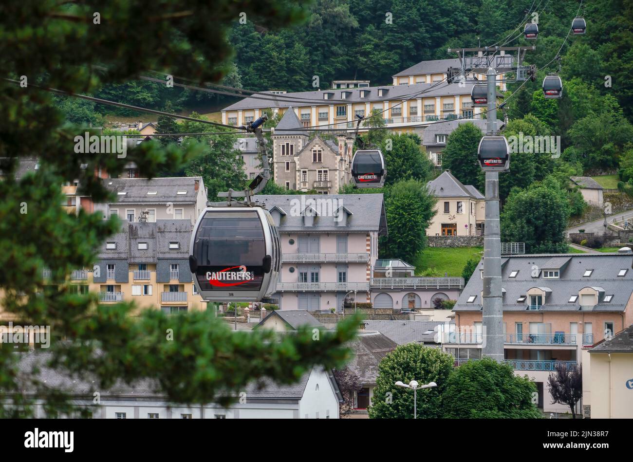 Telecabine de Cauterets, ski lifts in Cauterets Haute Pyrenees Stock ...