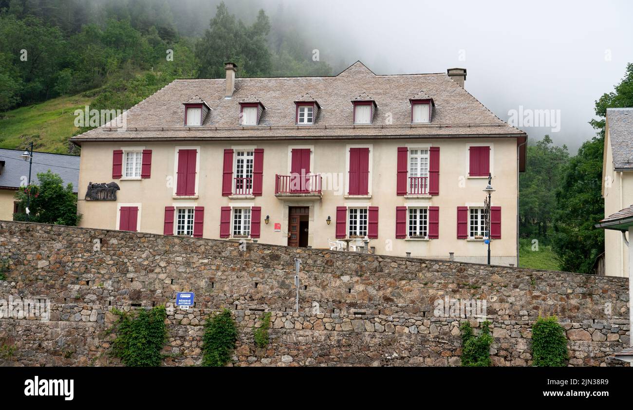 large guest hotels in a mountain valley, Cirque de Gavarnie, Pyrenees ...