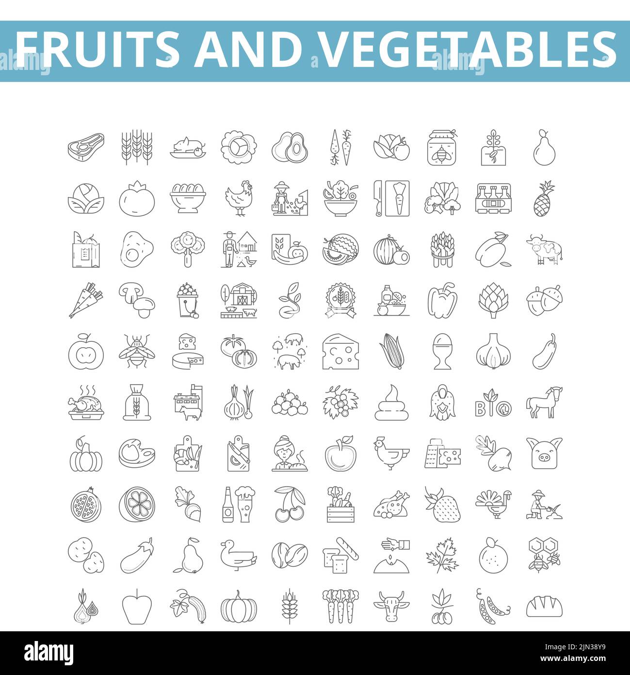 Fruits and vegetables icons, line symbols, web signs, vector set ...